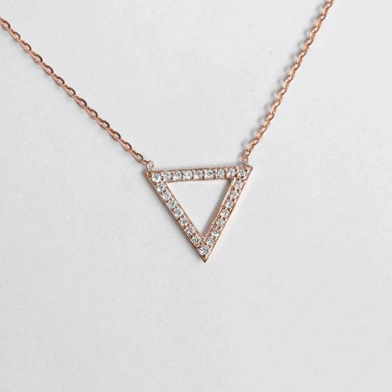 14k Gold Diamond Triangle Necklace Trillion Diamond Open Triangle ...