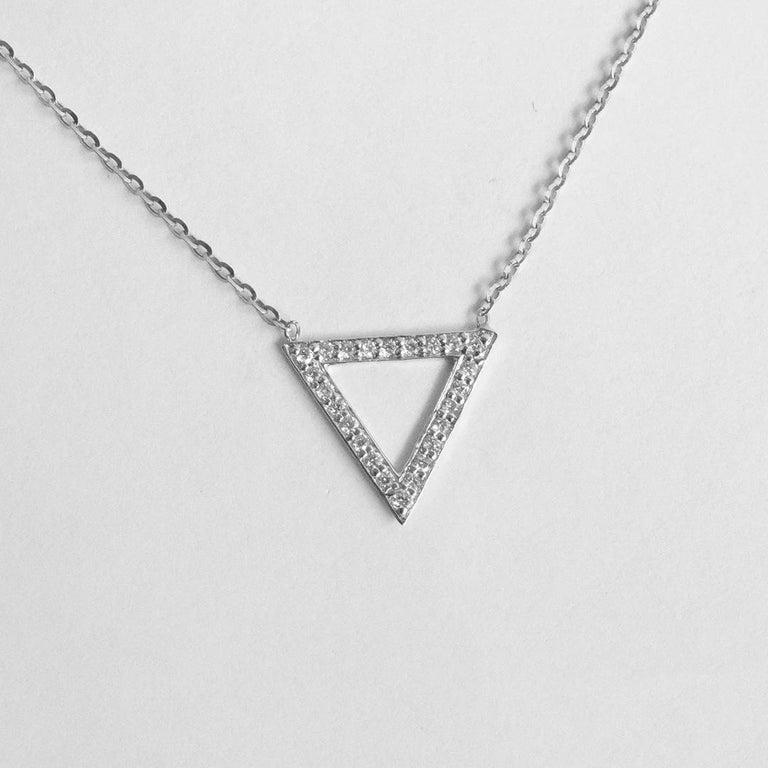 14k Gold Diamond Triangle Necklace Trillion Diamond Open Triangle ...