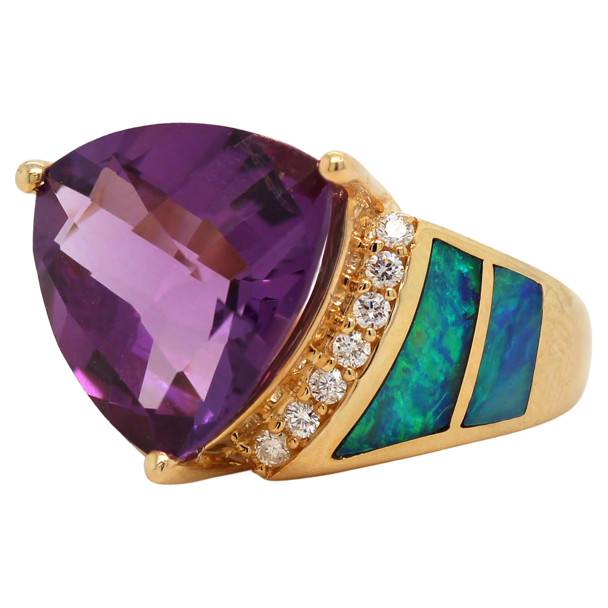 14K Gold Diamonds and Trillion Amethyst Inlay Special Cut Australian ...