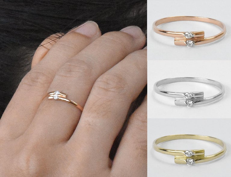 Customizable 14k Gold Double Diamond Ring Dual Diamond Ring Stacking ...