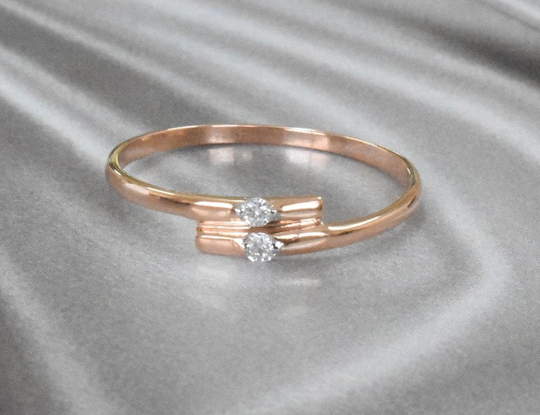 Customizable 14k Gold Double Diamond Ring Dual Diamond Ring Stacking Ring For Sale at 1stDibs