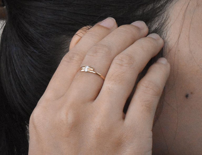 Customizable 14k Gold Double Diamond Ring Dual Diamond Ring Stacking ...