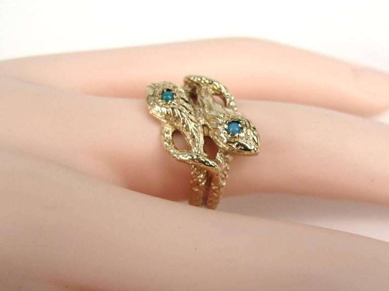 14 Karat Gold Double Headed Turquoise Snake Wedding Band Ring For Sale ...