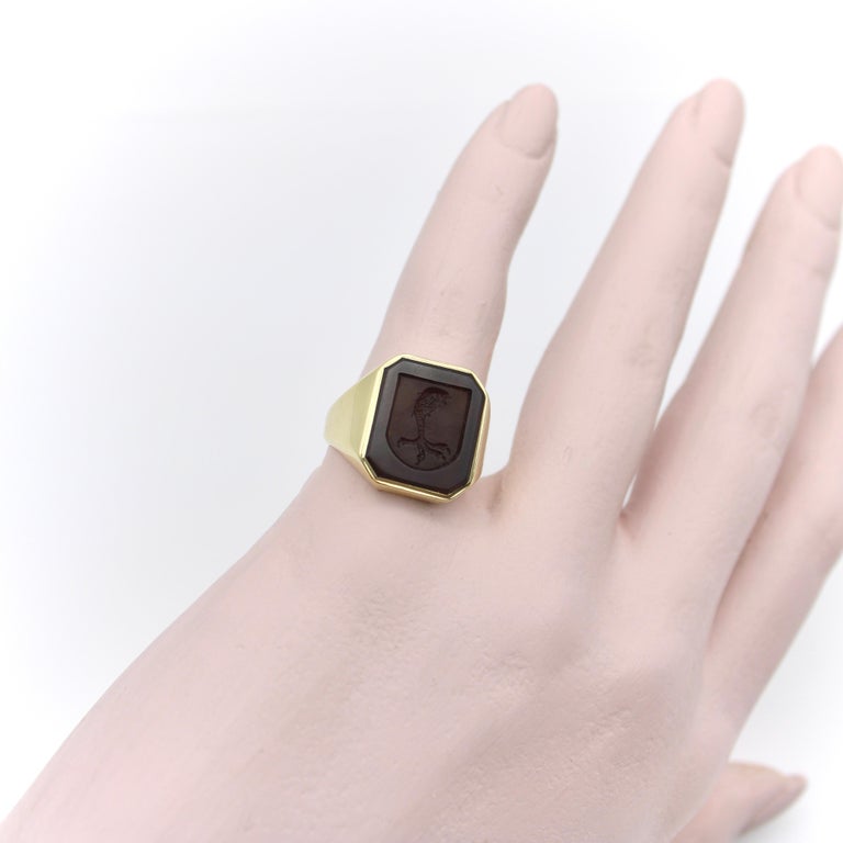 Customizable 14K Gold Dutch Intaglio Signet Ring with Bird Talon For ...
