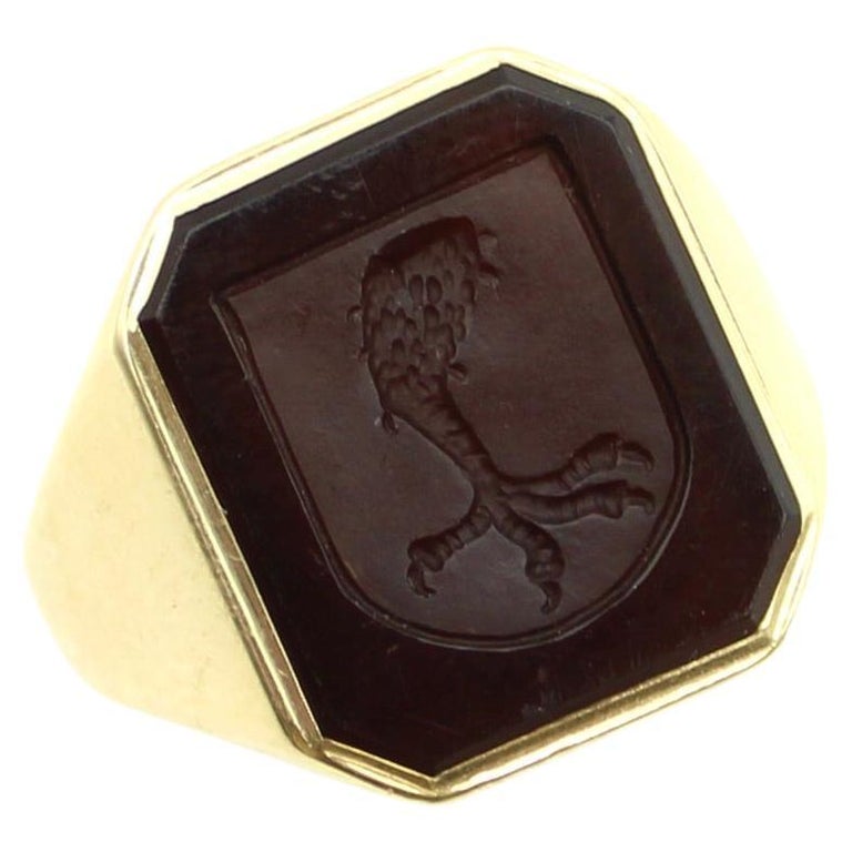 Customizable 14K Gold Dutch Intaglio Signet Ring with Bird Talon For ...
