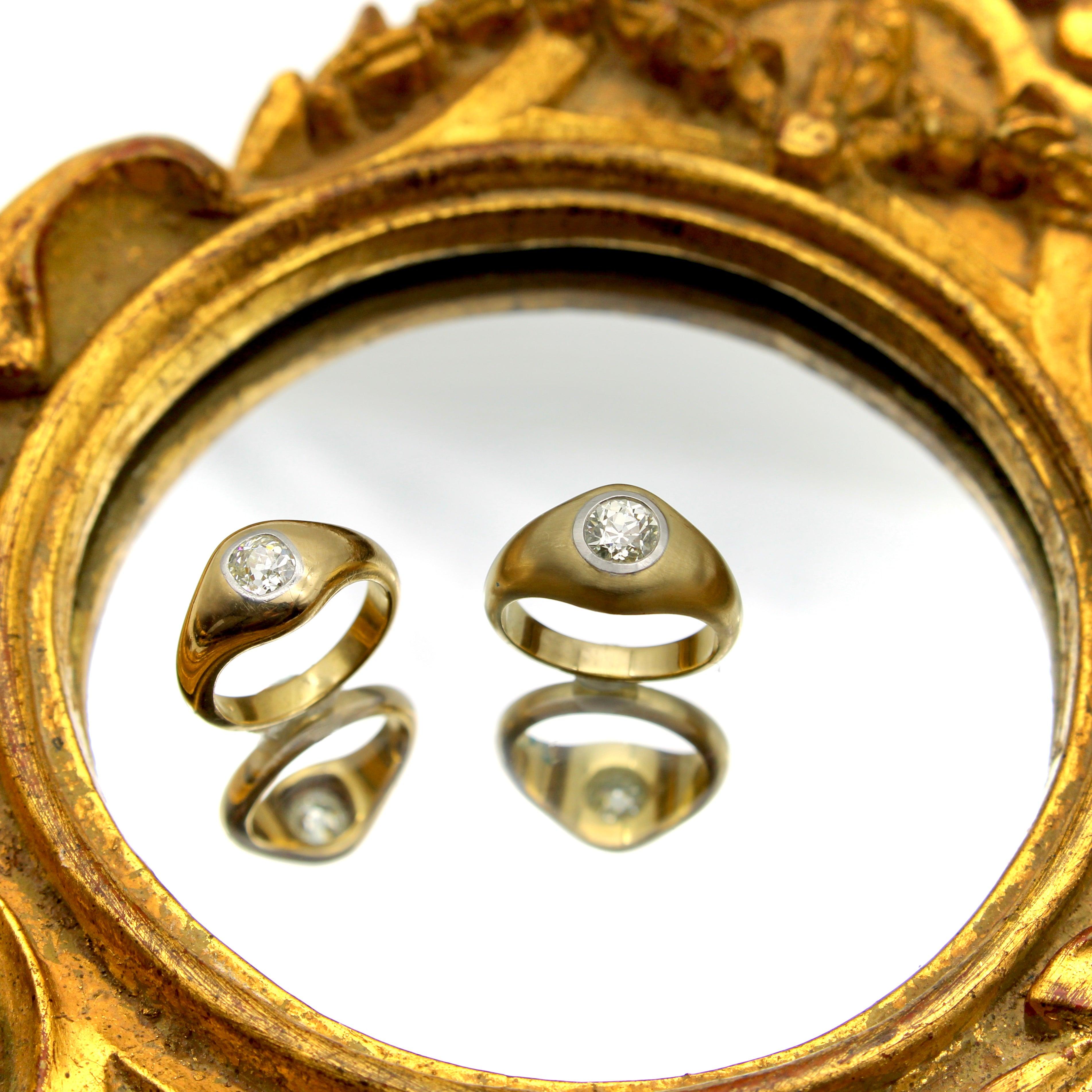 14K Gold Edwardian Old Mine Cut Diamond Gypsy Ring For Sale at 1stDibs ...