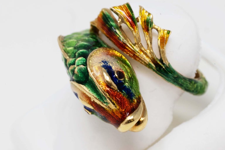 14k Gold and Enamel Fish Design Ring For Sale at 1stDibs