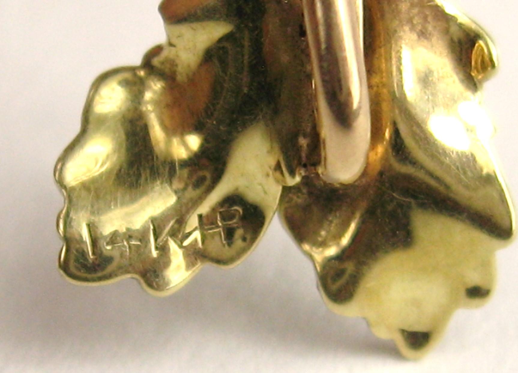 14 Karat Gold Enamel Leaf and Seed Pearl Stick Pin For Sale at 1stDibs