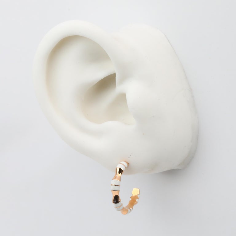 14K Gold Enameled Circle Earrings, Solid Gold C Shaped Earrings For ...