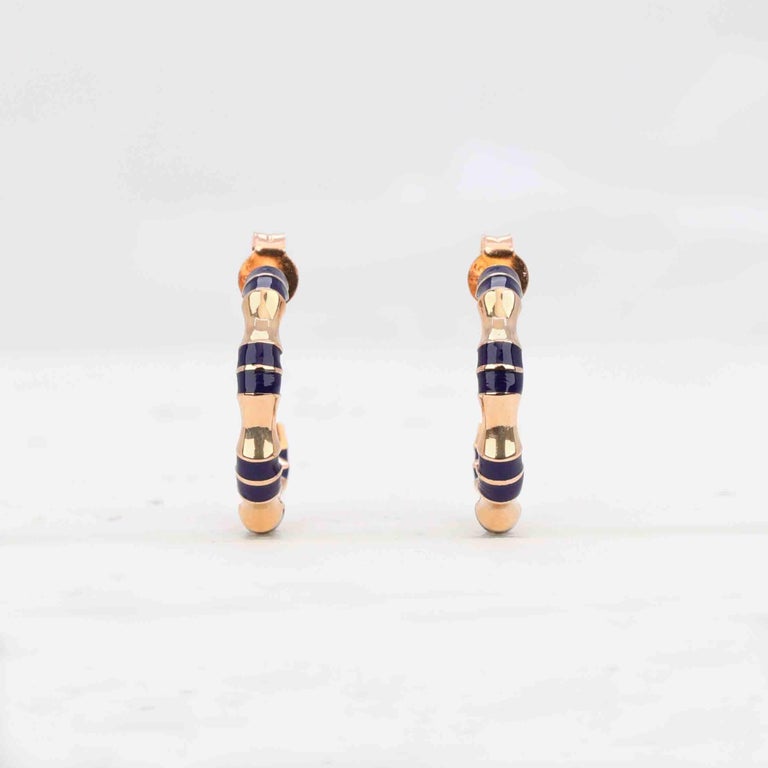 14K Gold Enameled Circle Earrings, Solid Gold C Shaped Earrings For ...