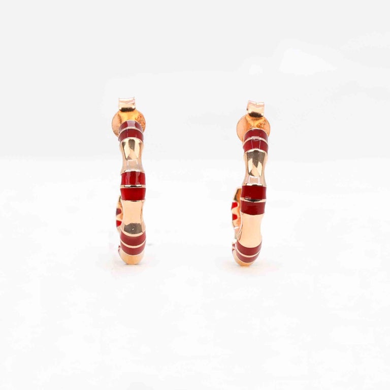 14K Gold Enameled Circle Earrings, Solid Gold C Shaped Earrings For ...