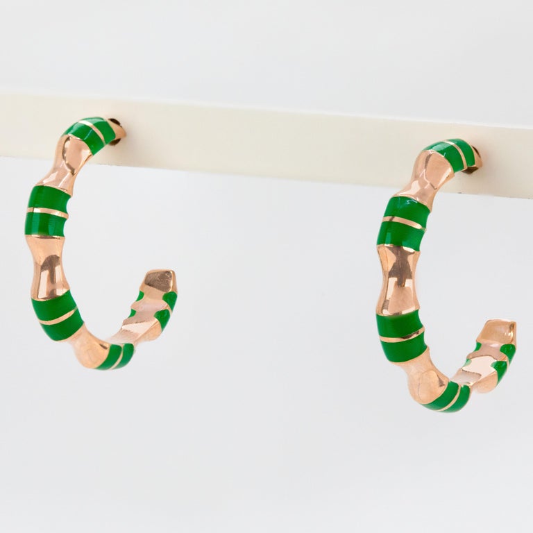 14K Gold Enameled Circle Earrings, Solid Gold C Shaped Earrings For ...