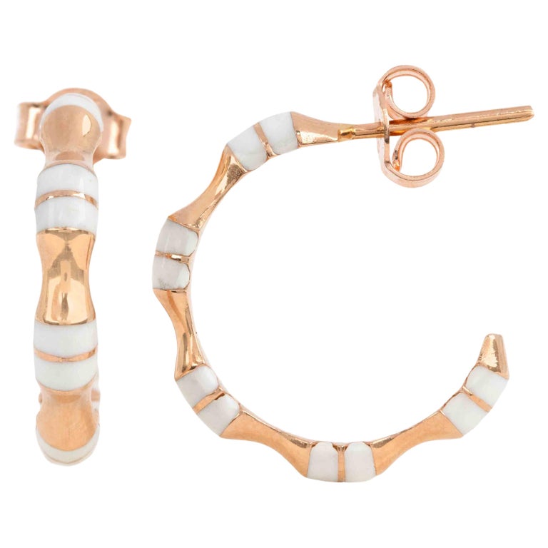 14K Gold Enameled Circle Earrings, Solid Gold C Shaped Earrings For ...