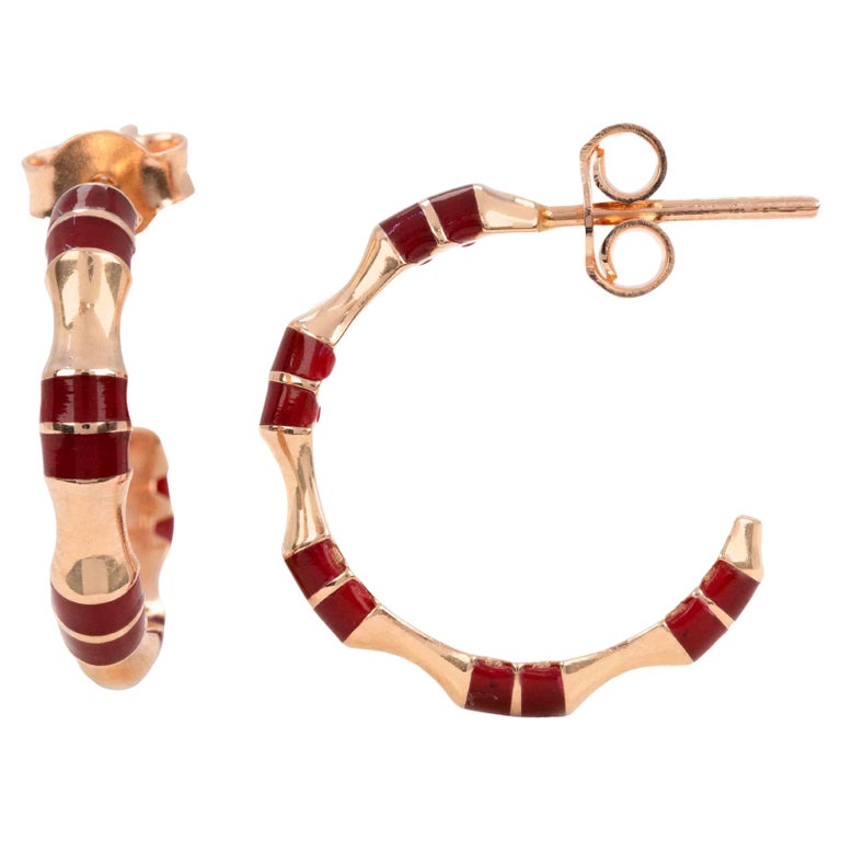 14K Gold Enameled Circle Earrings, Solid Gold C Shaped Earrings For ...