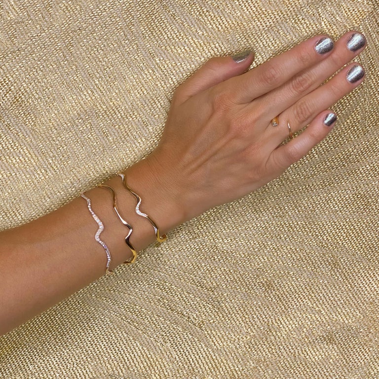 14k Gold + Ethical Diamond AMANDA PEARL Ripple Cuff Bracelet For Sale ...