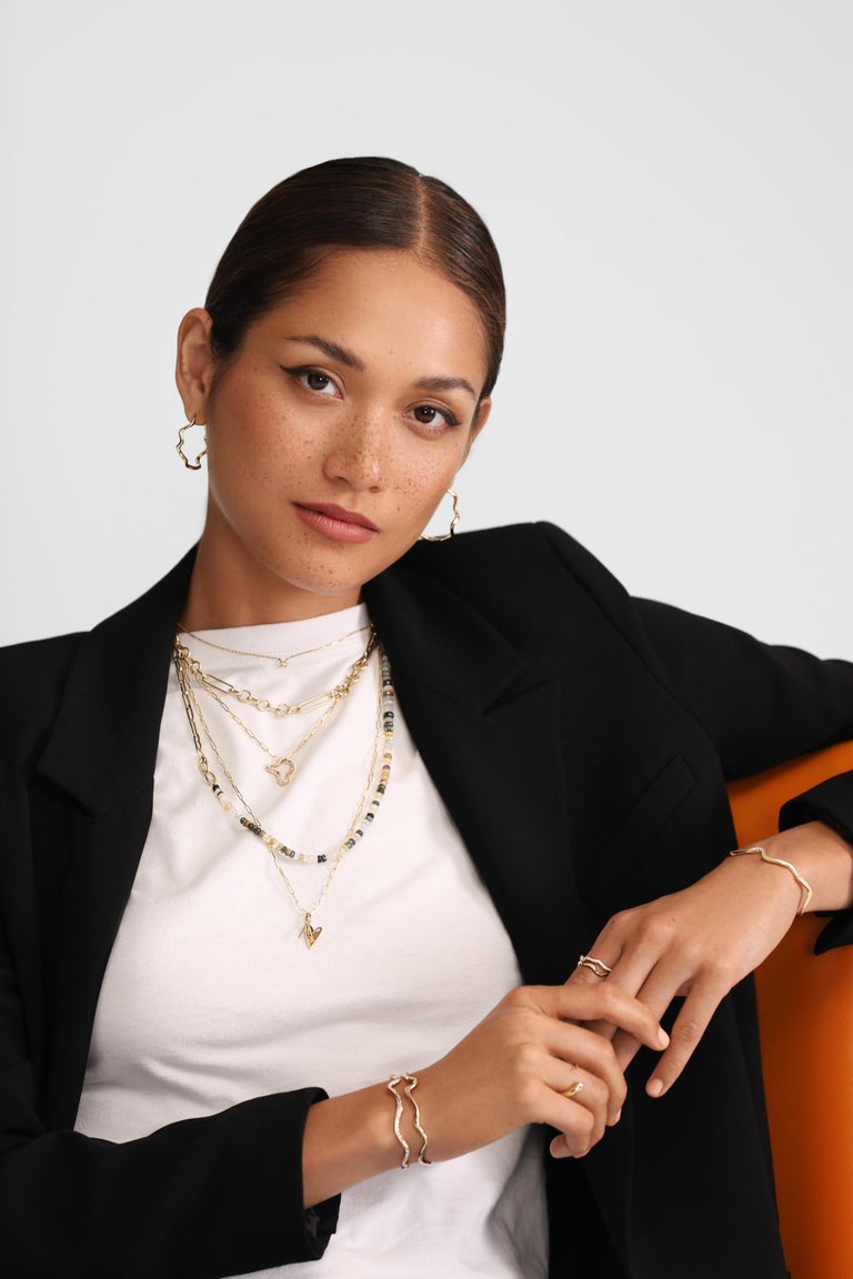 14k Gold + Ethical Diamond AMANDA PEARL Ripple Cuff Bracelet For Sale ...