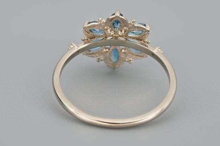 Customizable 14k Gold Forget Me Not Flower Ring with Topaz and Sapphire ...
