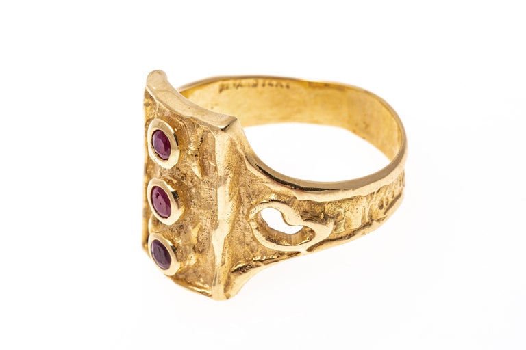 14k Gold Free Form Rectangular Ruby Set Ring With Melted Patterning ...