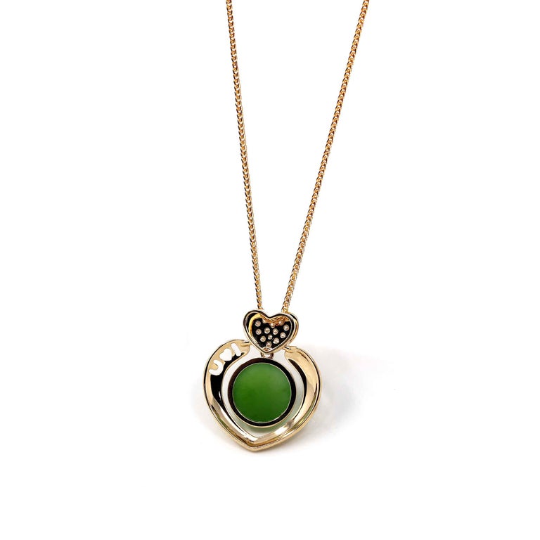 14K Gold Genuine Green Apple Green Jade Love Pendant Necklace with VS1 ...