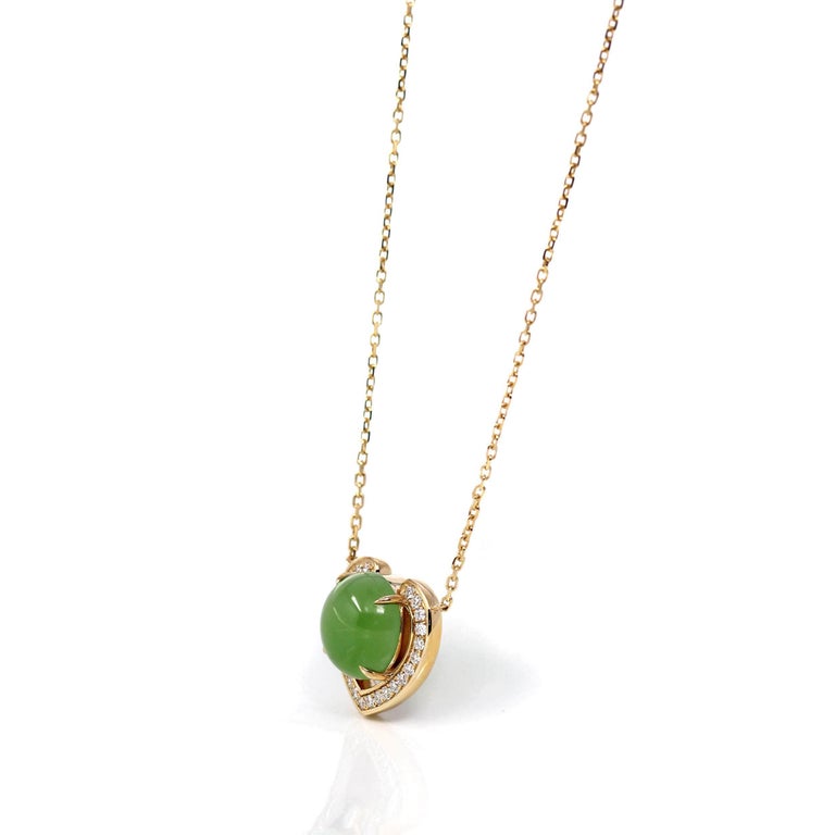 14K Gold Genuine Green Apple Green Jade Love Pendant Necklace with VS1 ...