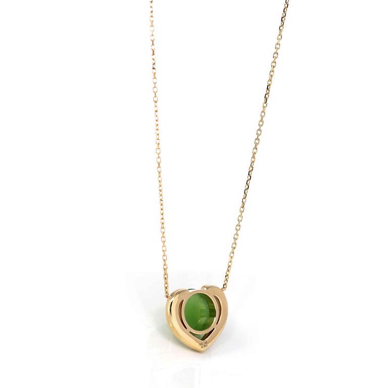 14K Gold Genuine Green Apple Green Jade Love Pendant Necklace with VS1 ...