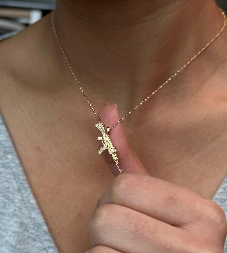 14k Gold Gun Charm Necklace, Diamond Gun Necklace, Charm Necklaces ...