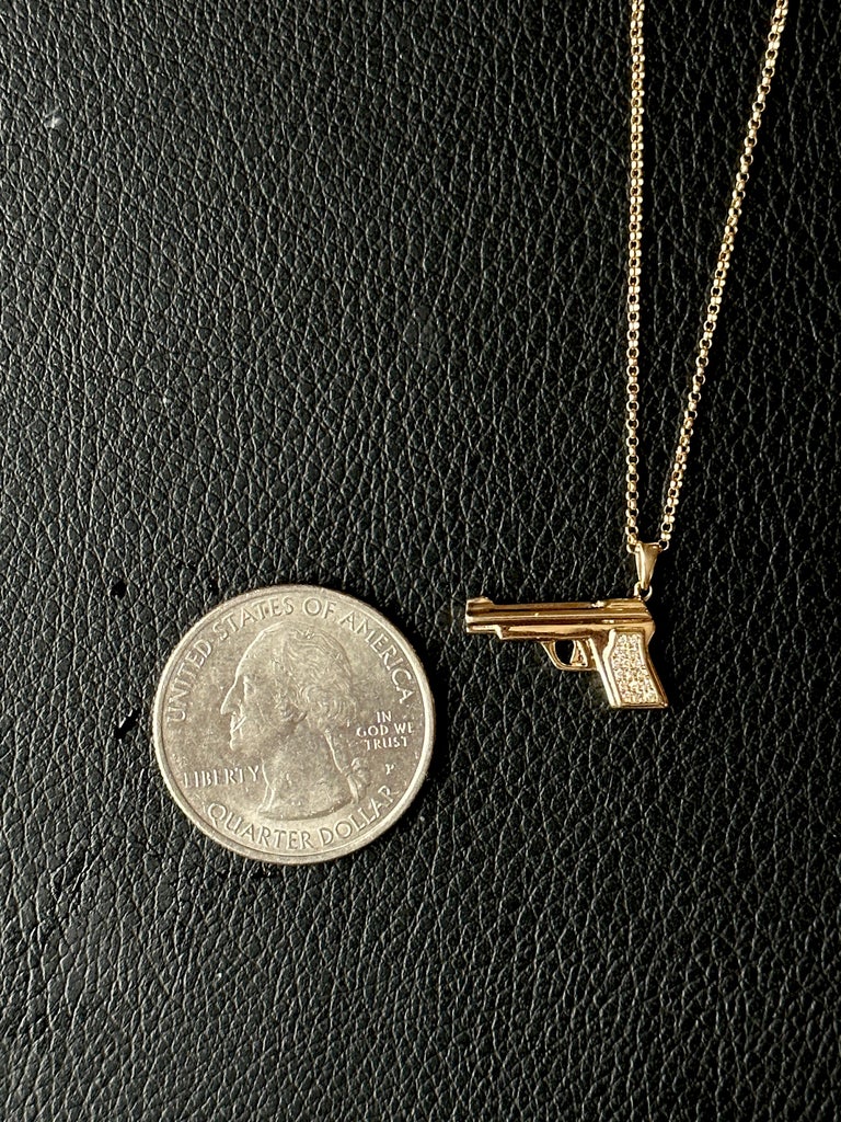 14k Gold Gun Charm Necklace, Diamond Gun Necklace, Charm Necklaces ...