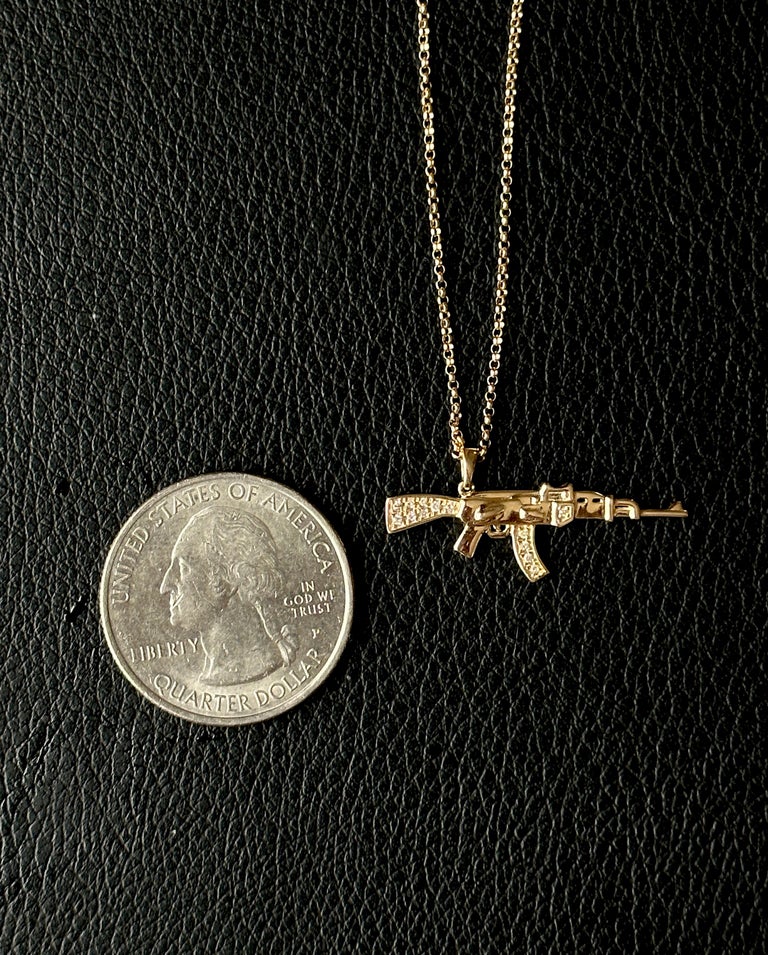 14k Gold Gun Charm Necklace, Diamond Gun Necklace, Charm Necklaces ...