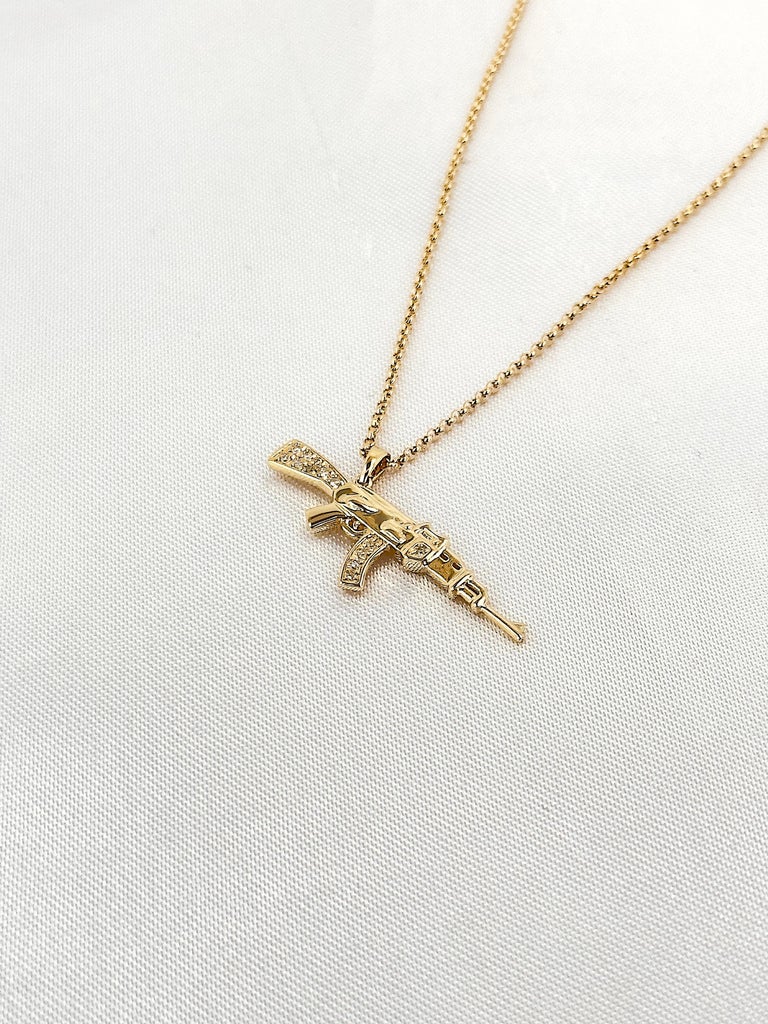14k Gold Gun Charm Necklace, Diamond Gun Necklace, Charm Necklaces ...