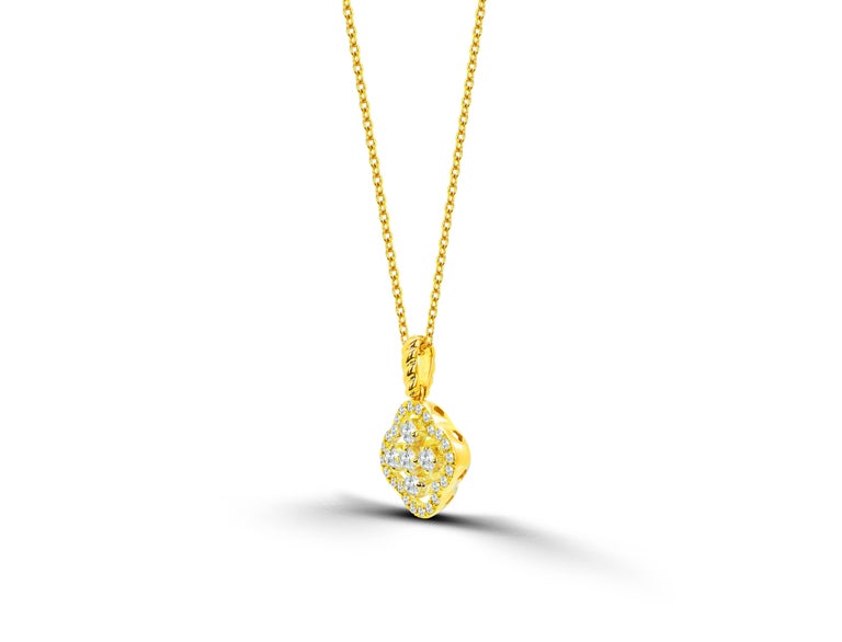14k Gold Halo Clover Diamond Necklace Cluster Diamond Clover For Sale ...