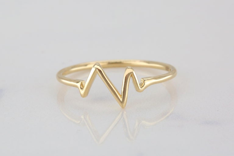 Customizable 14K Gold Heart Beat Ring, Gold Stacking Ring, Gold Heart ...