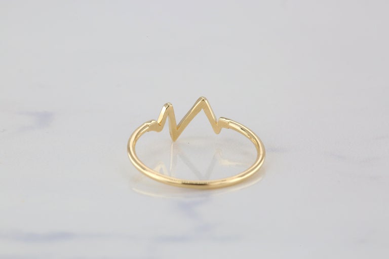Customizable 14K Gold Heart Beat Ring, Gold Stacking Ring, Gold Heart ...