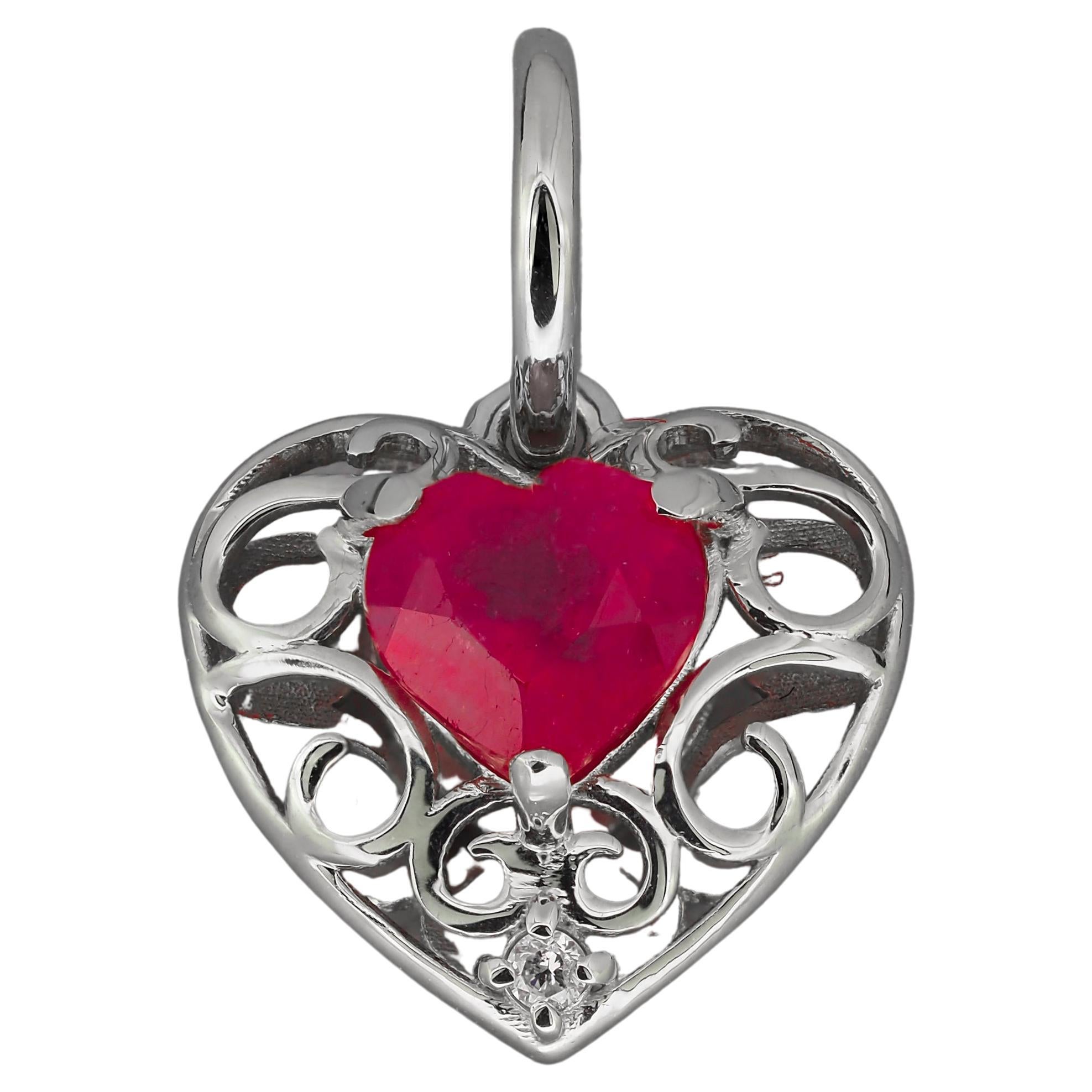Ambar Quadrillion Ruby Gold Heart Pendant For Sale at 1stDibs