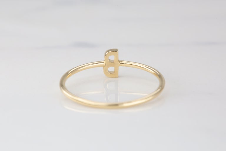 Customizable 14K Gold Initial B Letter Ring, Personalized Initial ...