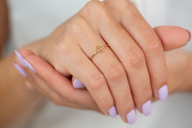 Customizable 14K Gold Initial C Letter Ring, Personalized Initial ...