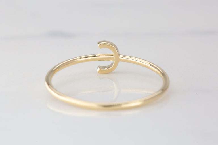 Customizable 14K Gold Initial C Letter Ring, Personalized Initial ...