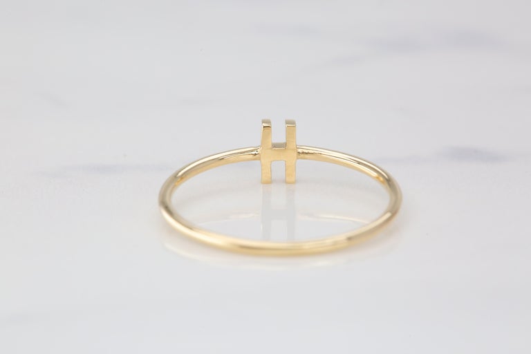 Customizable 14K Gold Initial H Letter Ring, Personalized Initial ...