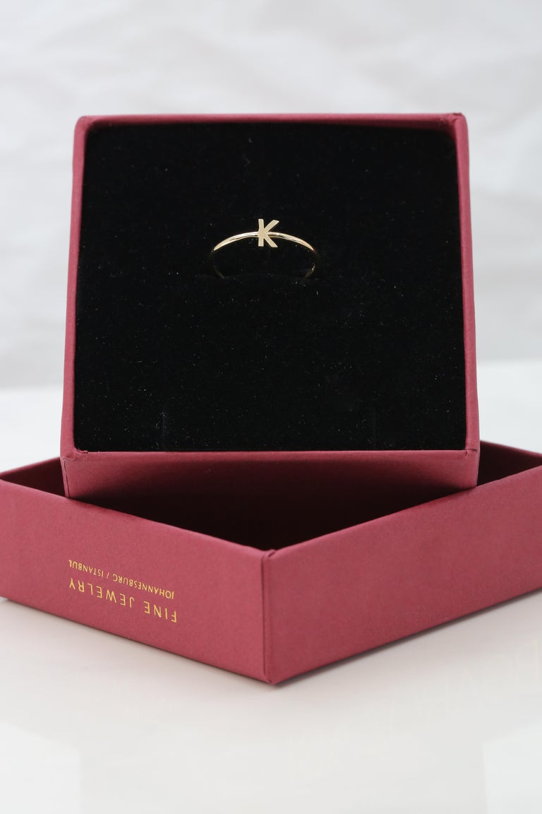 Customizable 14K Gold Initial K Letter Ring, Personalized Initial ...