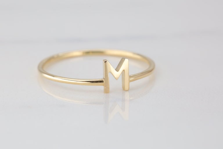 Customizable 14K Gold Initial M Letter Ring, Personalized Initial ...