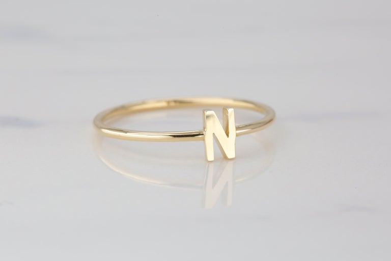 Customizable 14K Gold Initial N Letter Ring, Personalized Initial ...
