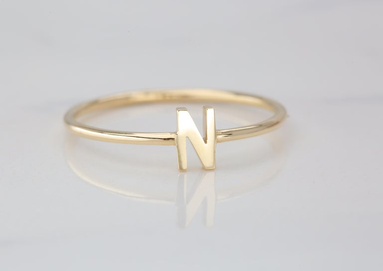 Customizable 14K Gold Initial N Letter Ring, Personalized Initial ...