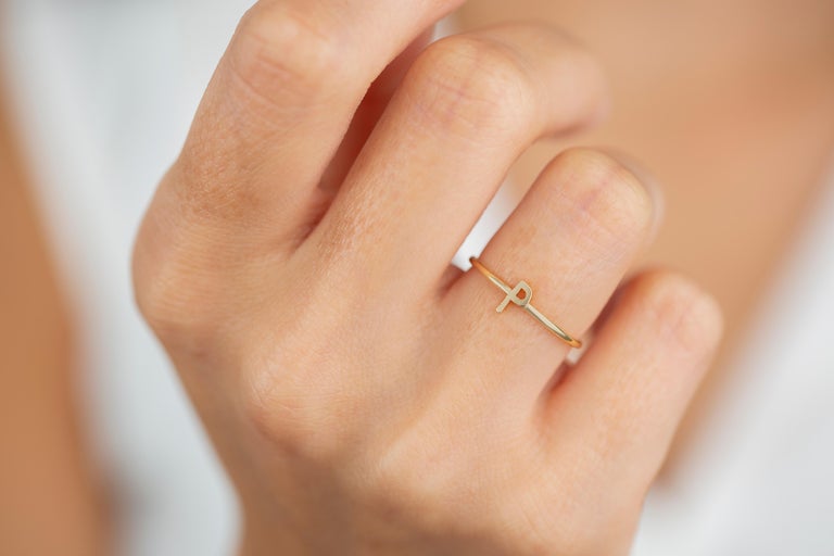 Customizable 14K Gold Initial P Letter Ring, Personalized Initial ...