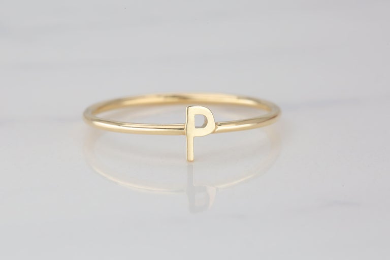 Customizable 14K Gold Initial P Letter Ring, Personalized Initial ...