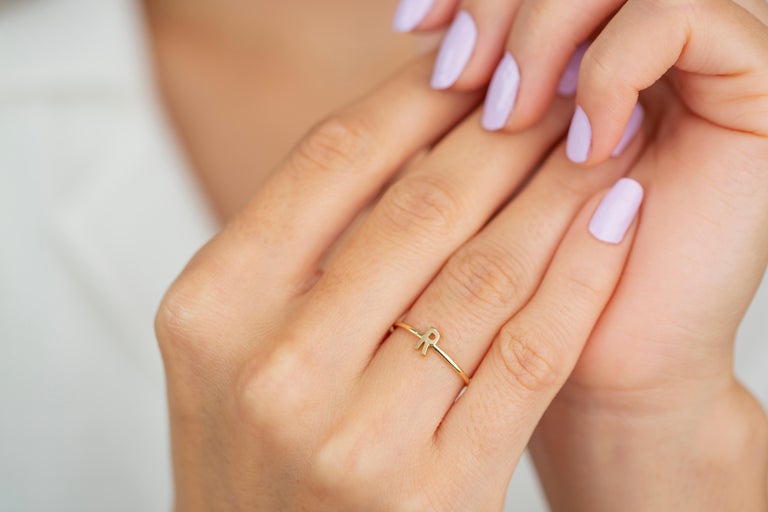 Customizable 14K Gold Initial R Letter Ring, Personalized Initial ...