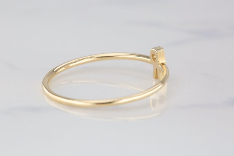 Customizable 14K Gold Initial R Letter Ring, Personalized Initial ...