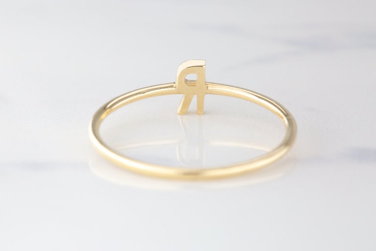 Customizable 14K Gold Initial R Letter Ring, Personalized Initial ...