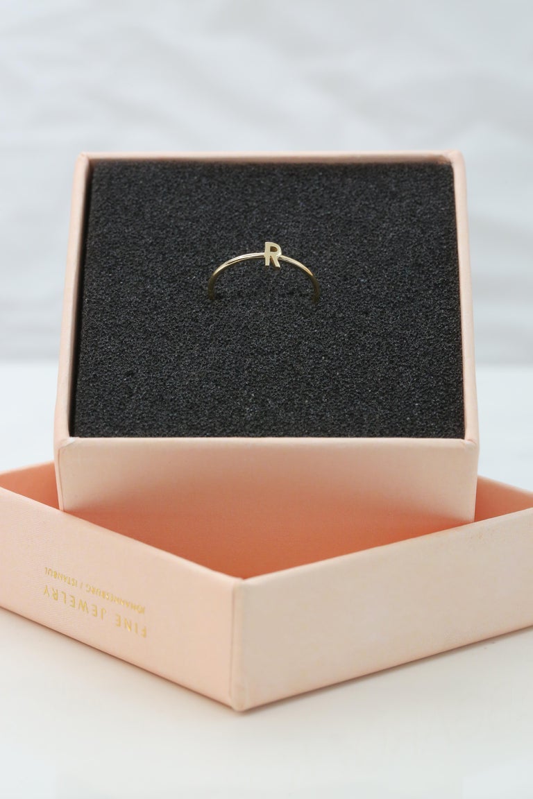 Customizable 14K Gold Initial R Letter Ring, Personalized Initial ...