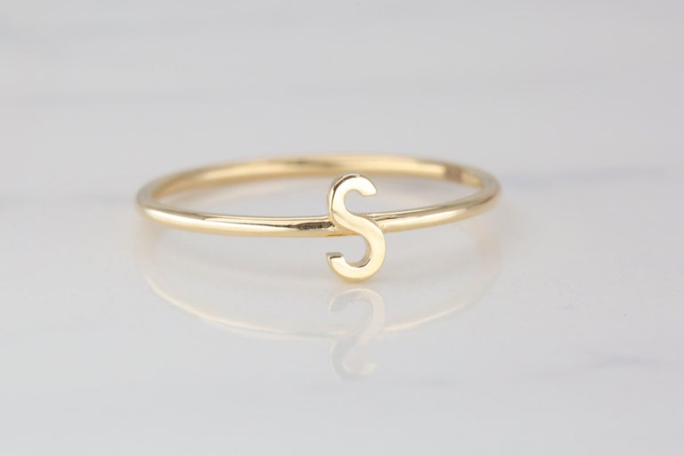 Customizable 14K Gold Initial S Letter Ring, Personalized Initial ...