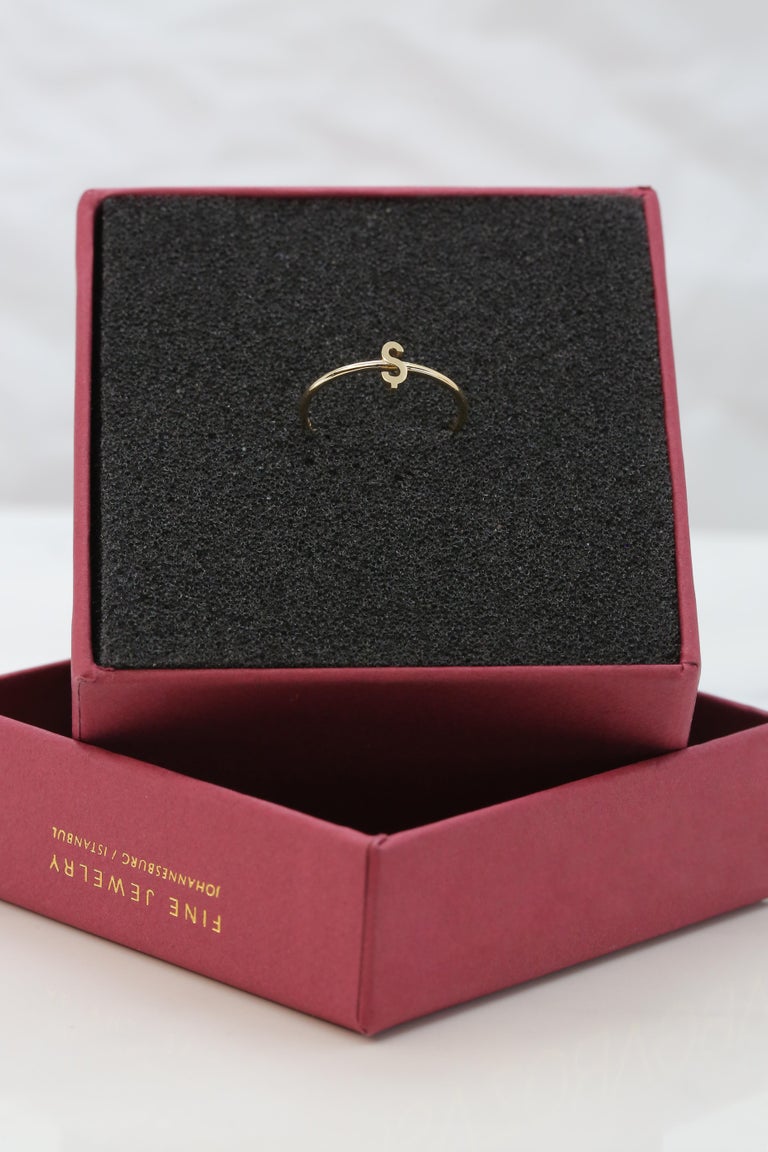 Customizable 14K Gold Initial Ş Letter Ring, Personalized Initial ...
