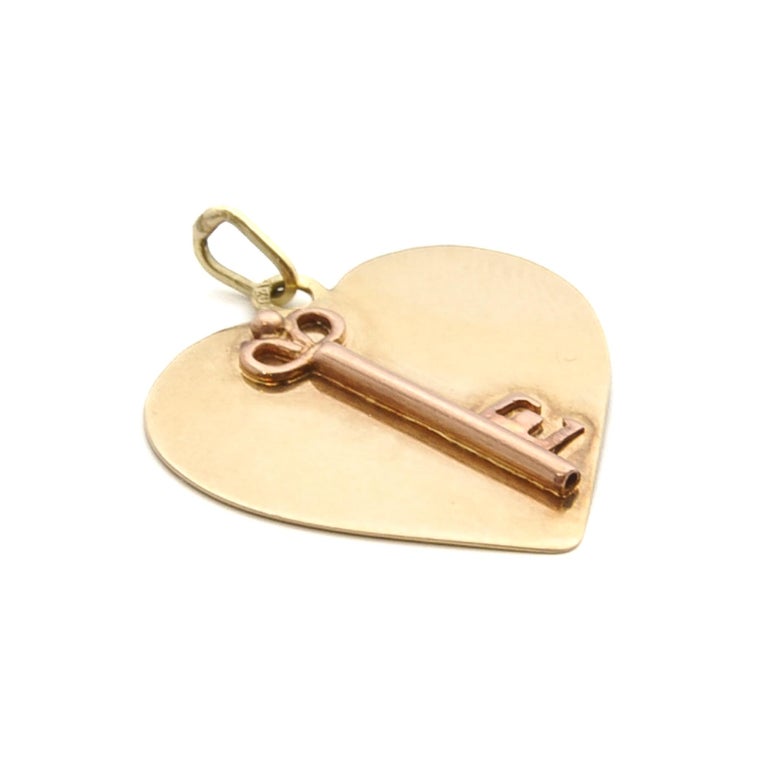 14K Gold Key to my Heart Love Charm Pendant For Sale at 1stDibs